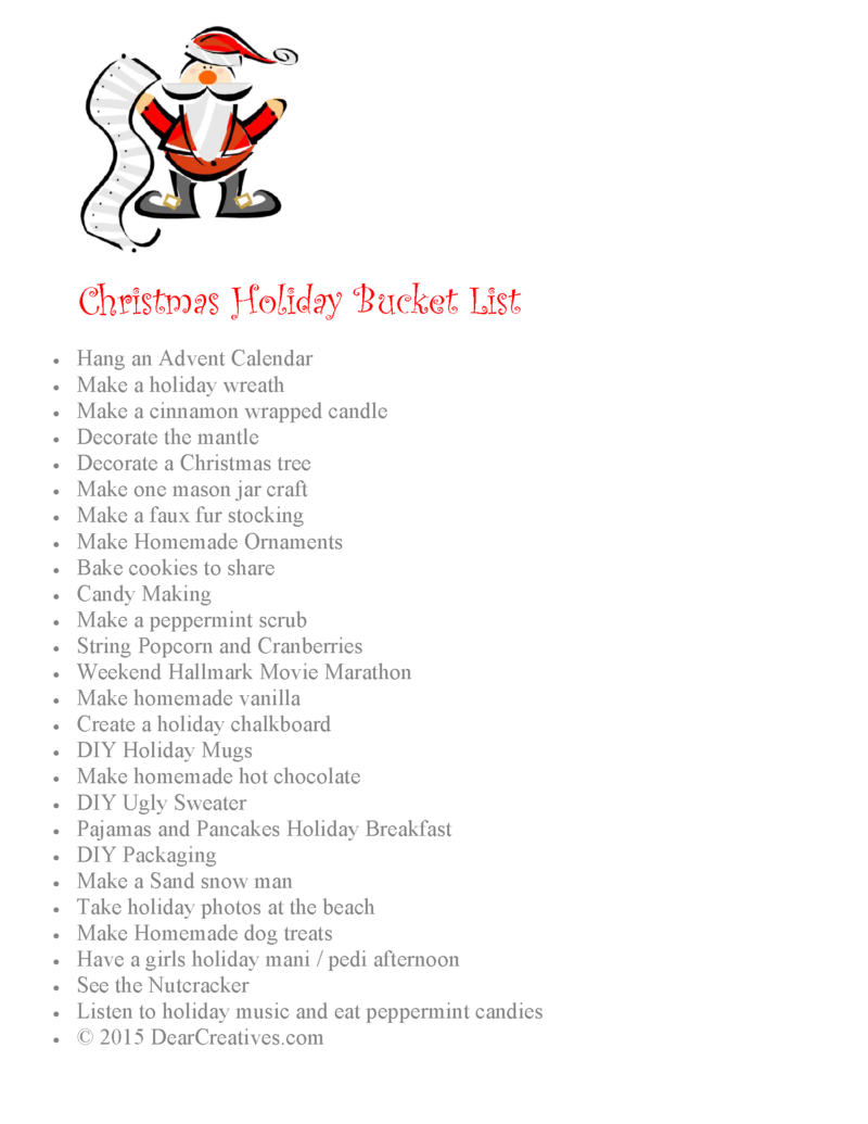 Christmas Bucket List For Families - Free Printables DearCreatives.com