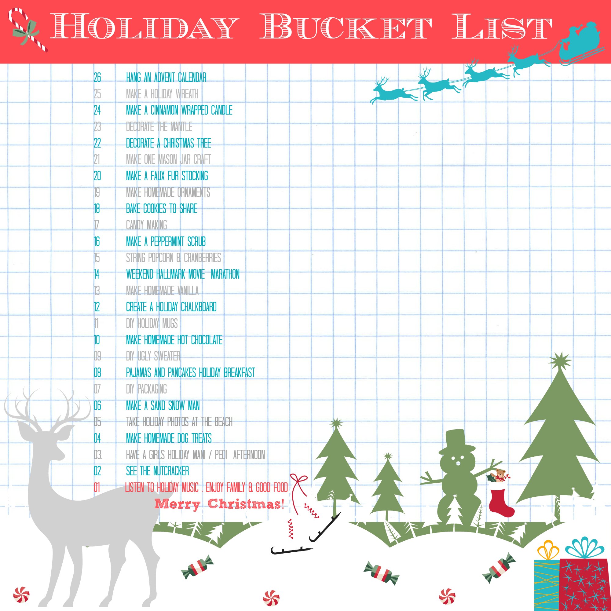 Christmas Bucket List - Christmas Printble of Ideas DearCreatives.com