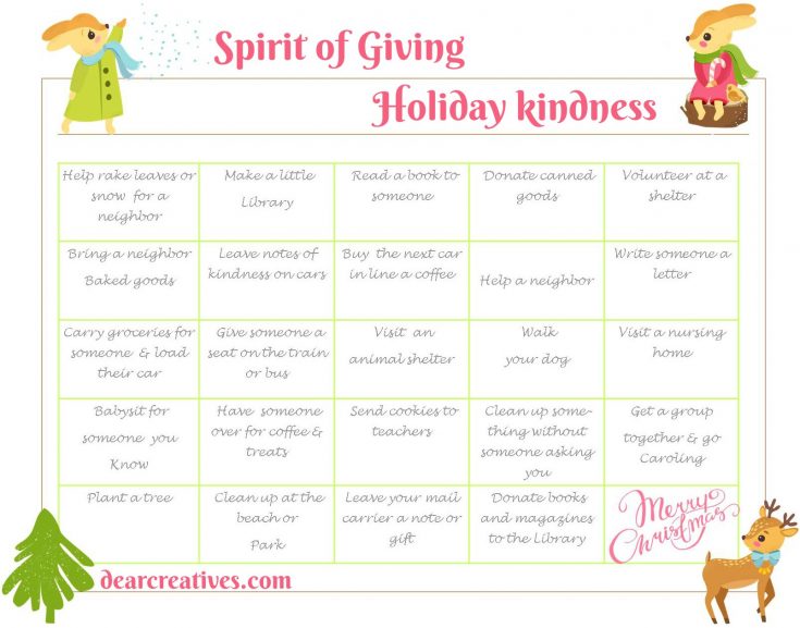 Holiday Spirit - Random Acts of Kindness Calendar - DearCreatives.com