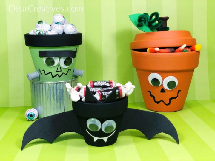 Halloween Clay Pots DIY Jack-O-Lantern, Frankenstein, Bat