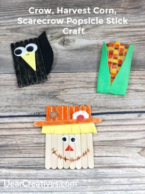 Fall Craft Stick Characters Scarecrow, Crow, Harvest Corn - DearCreatives