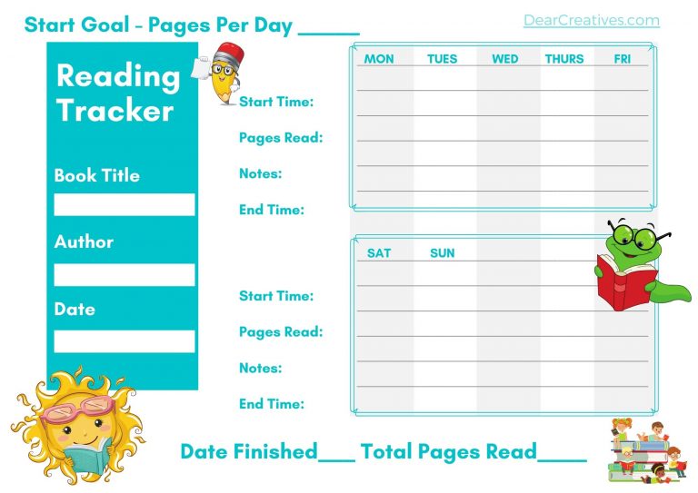 Reading Chart -Printables Plus Editable PDF Versions Dear Creatives
