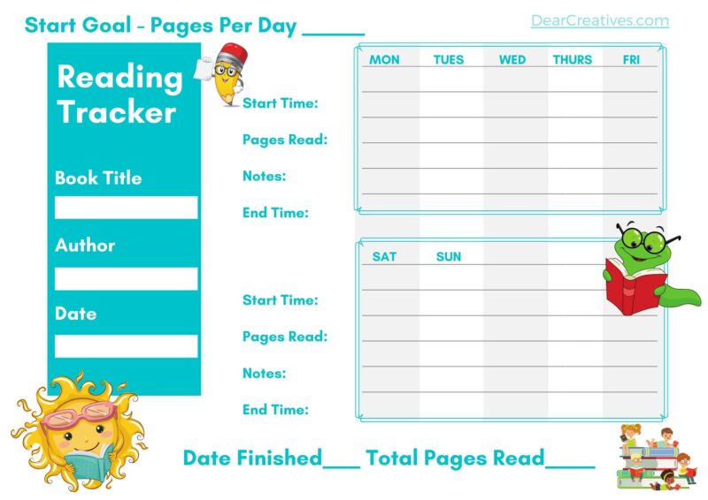 Reading Chart -Printables Plus Editable PDF Versions Dear Creatives