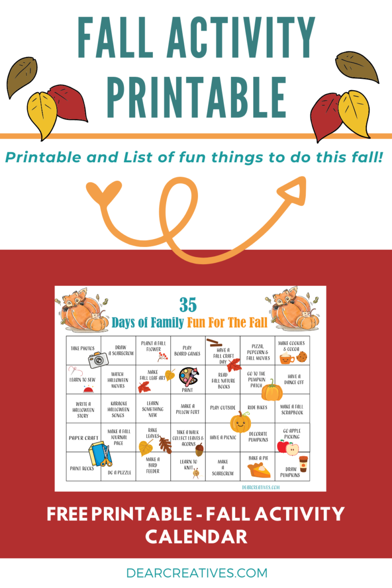 Fall Activity Printable - Activity Calendar Dear Creatives