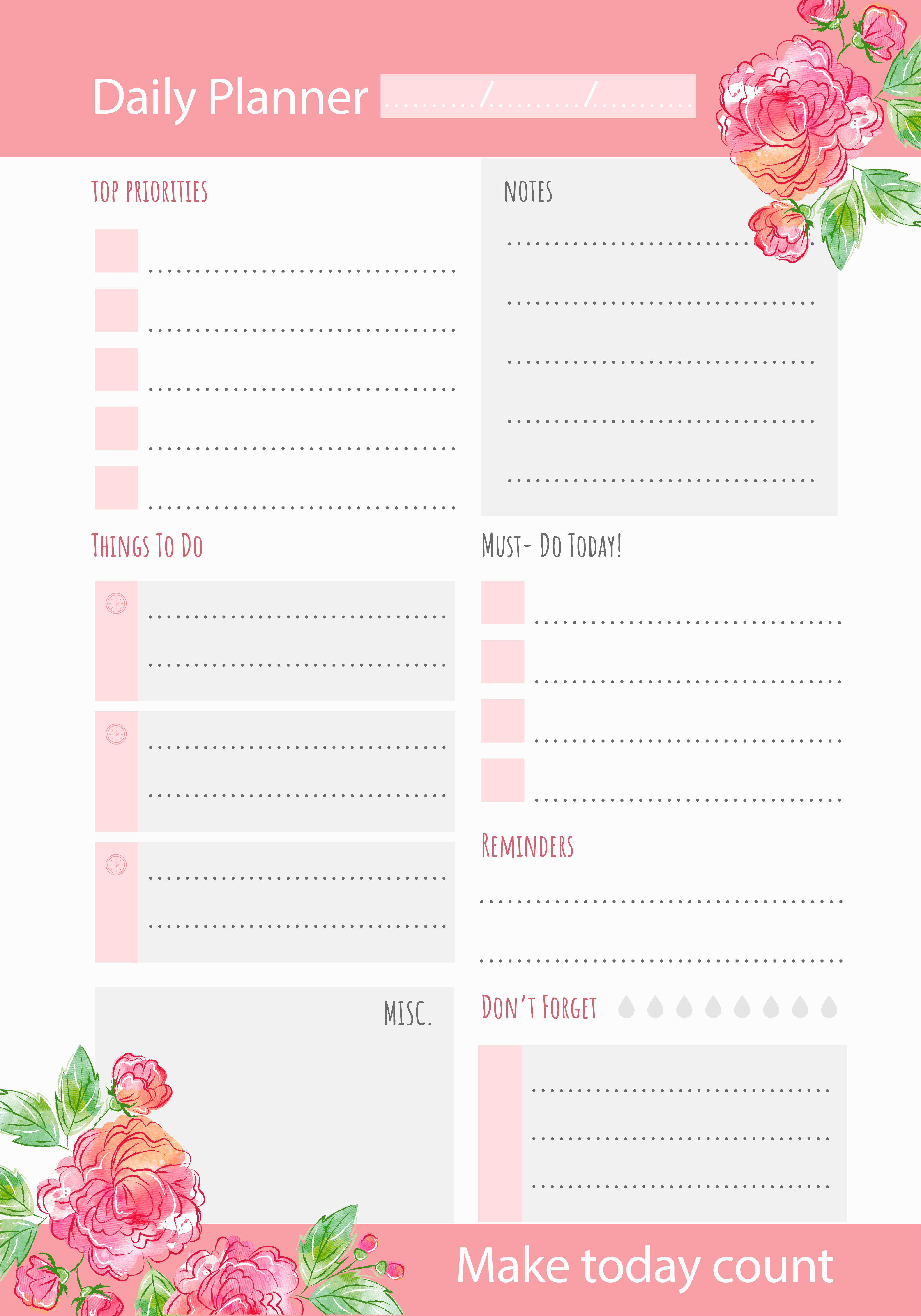 Daily Planner Printable - Make Today Count! Dear Creatives