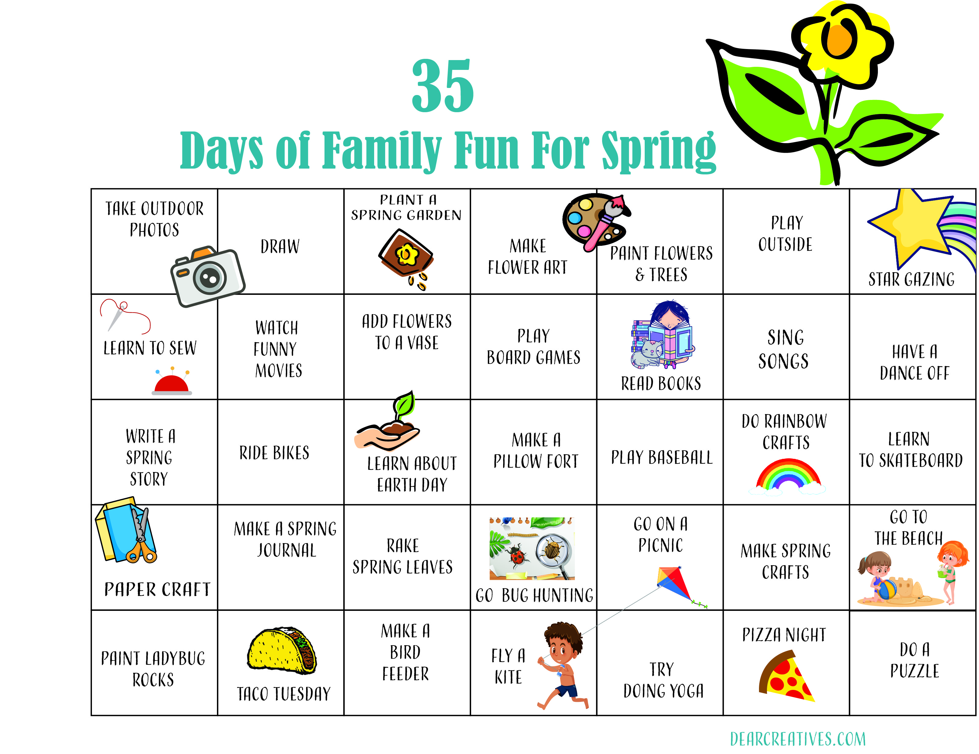 Spring Activities - Printable Spring Activity Calendar Dear Creatives