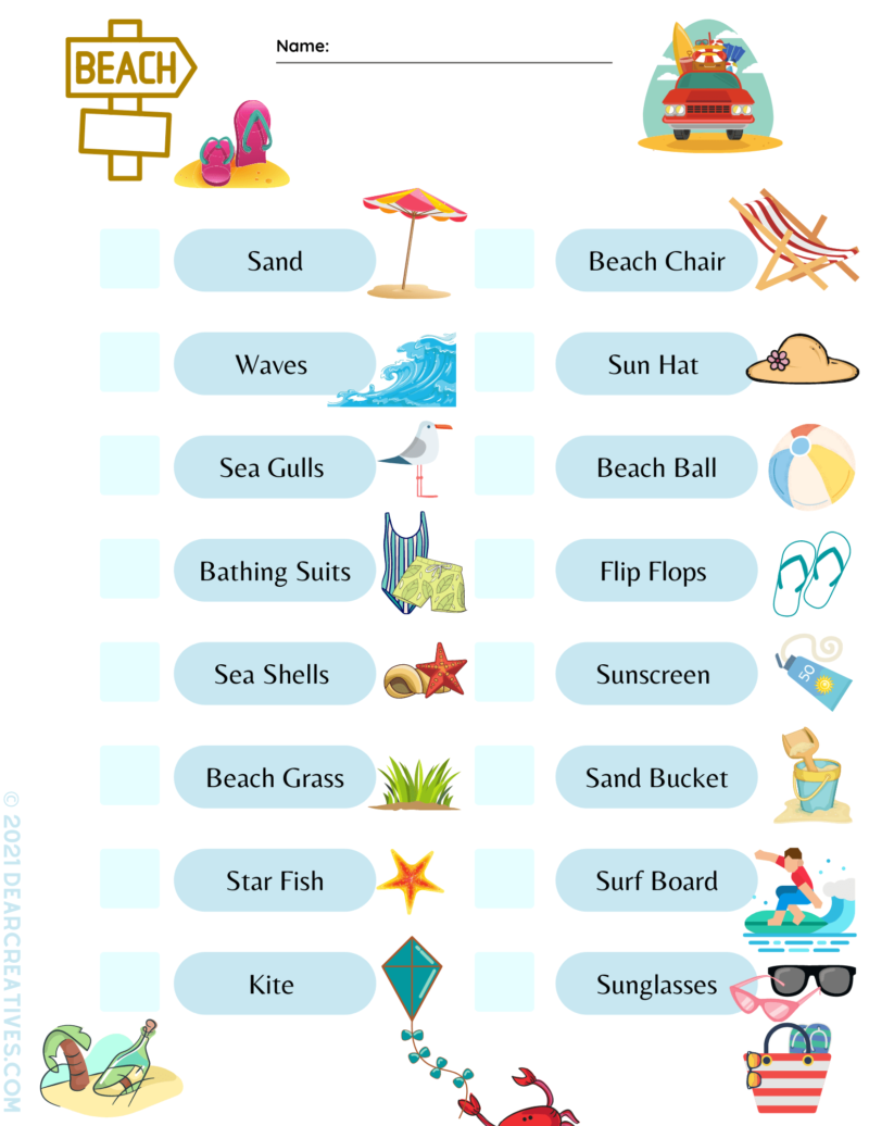 FREE Beach Scavenger Hunt for Toddlers & Kids Dear Creatives