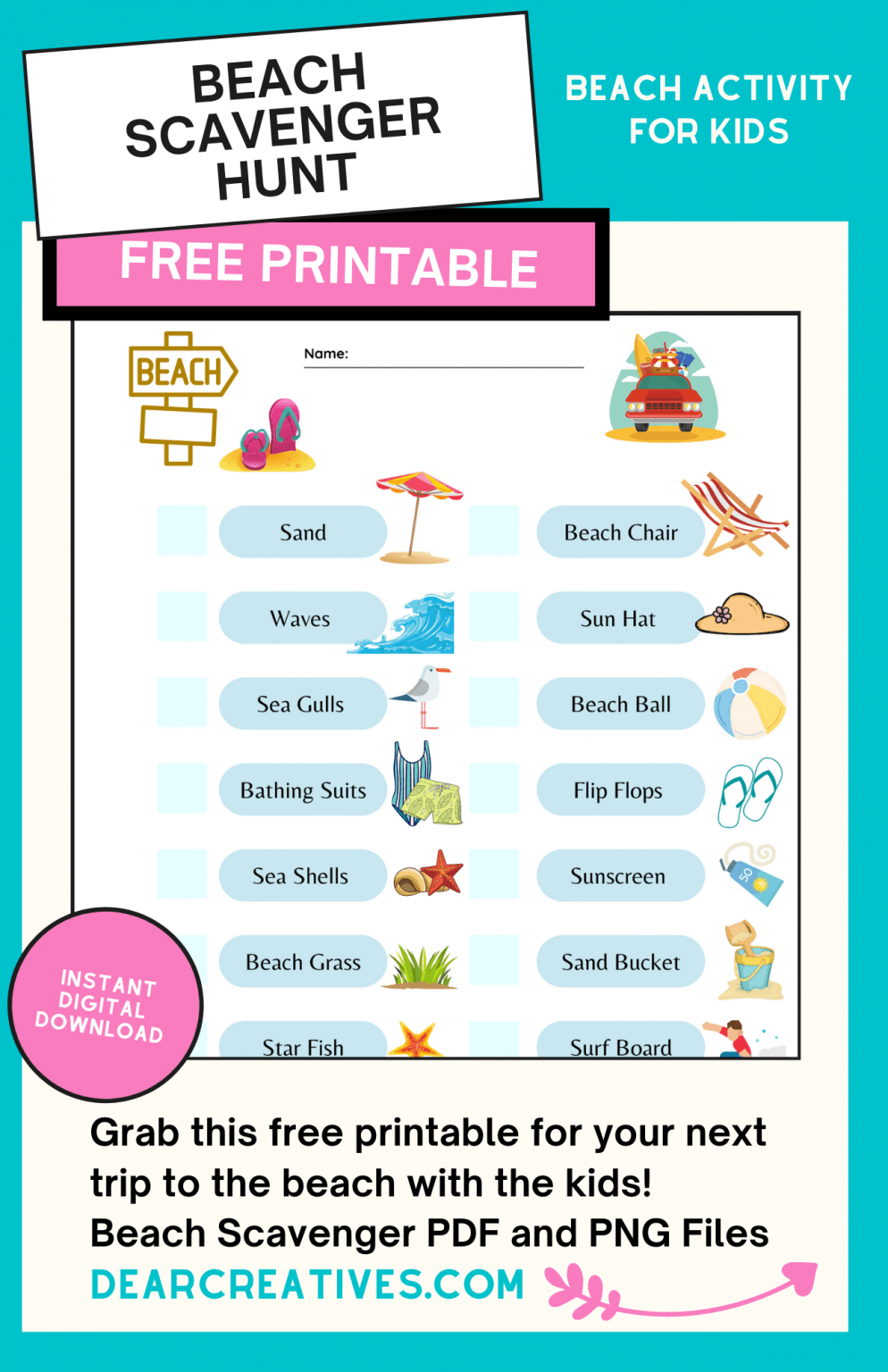 FREE Beach Scavenger Hunt for Toddlers & Kids Dear Creatives