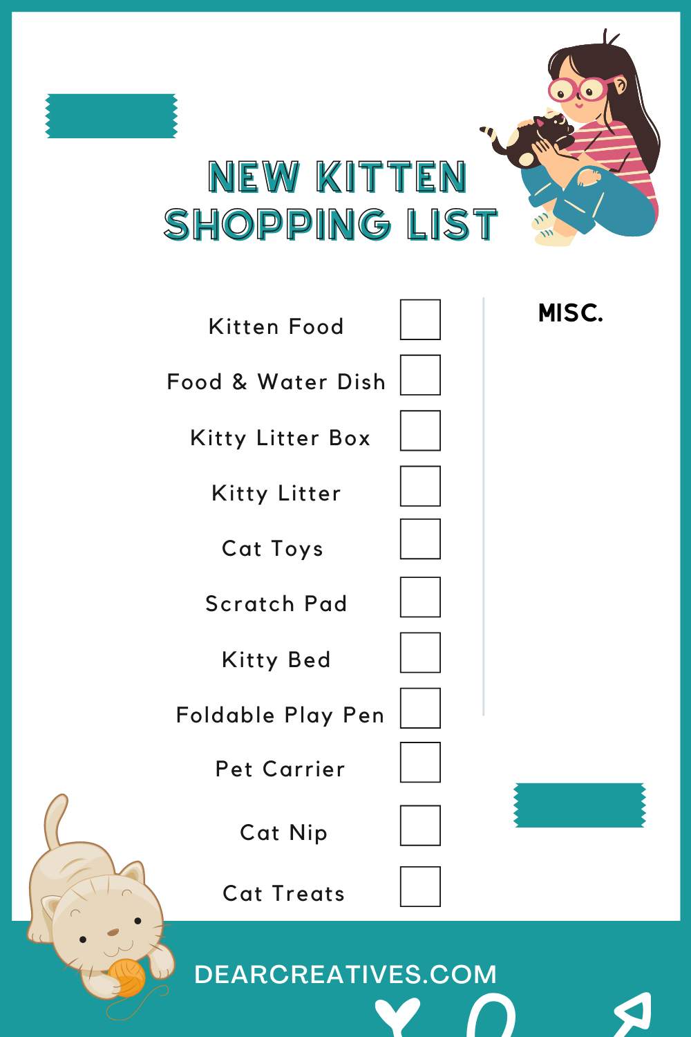 New Kitten Shopping List - Tips+Essentials Printable Dear Creatives