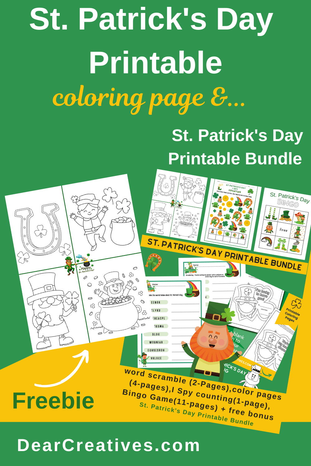 St. Patrick's Day Coloring Page Printable +Bundle! Dear Creatives