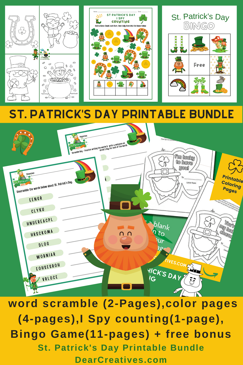 St. Patrick's Day Coloring Page Printable +Bundle! Dear Creatives