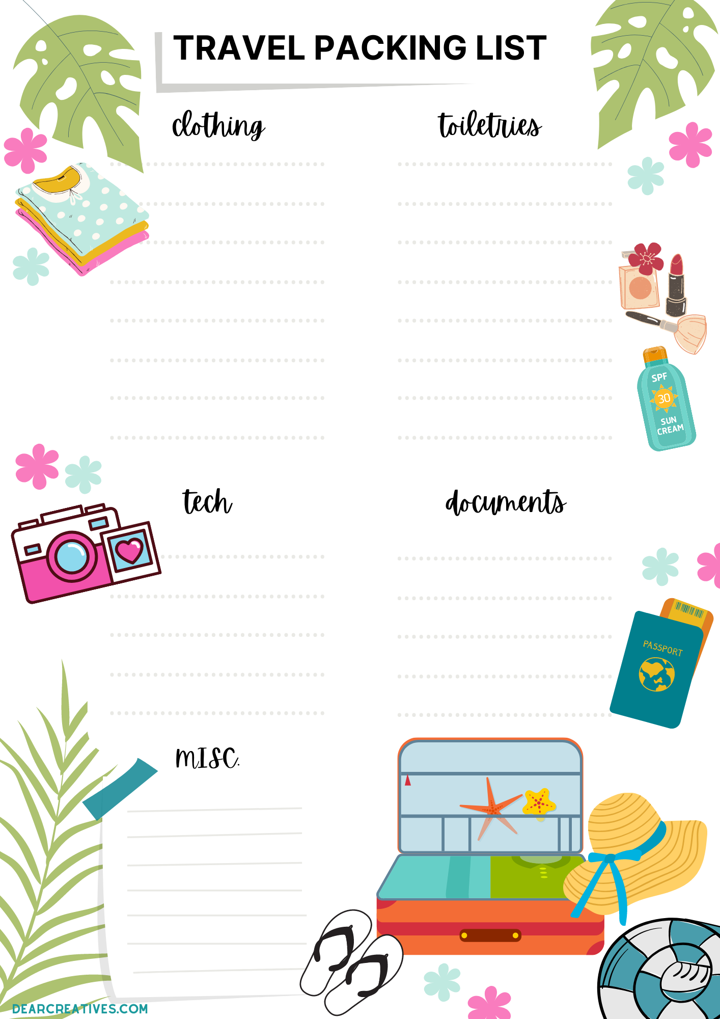 Packing For Travel Checklist - Helpful Travel Checklists! Dear Creatives