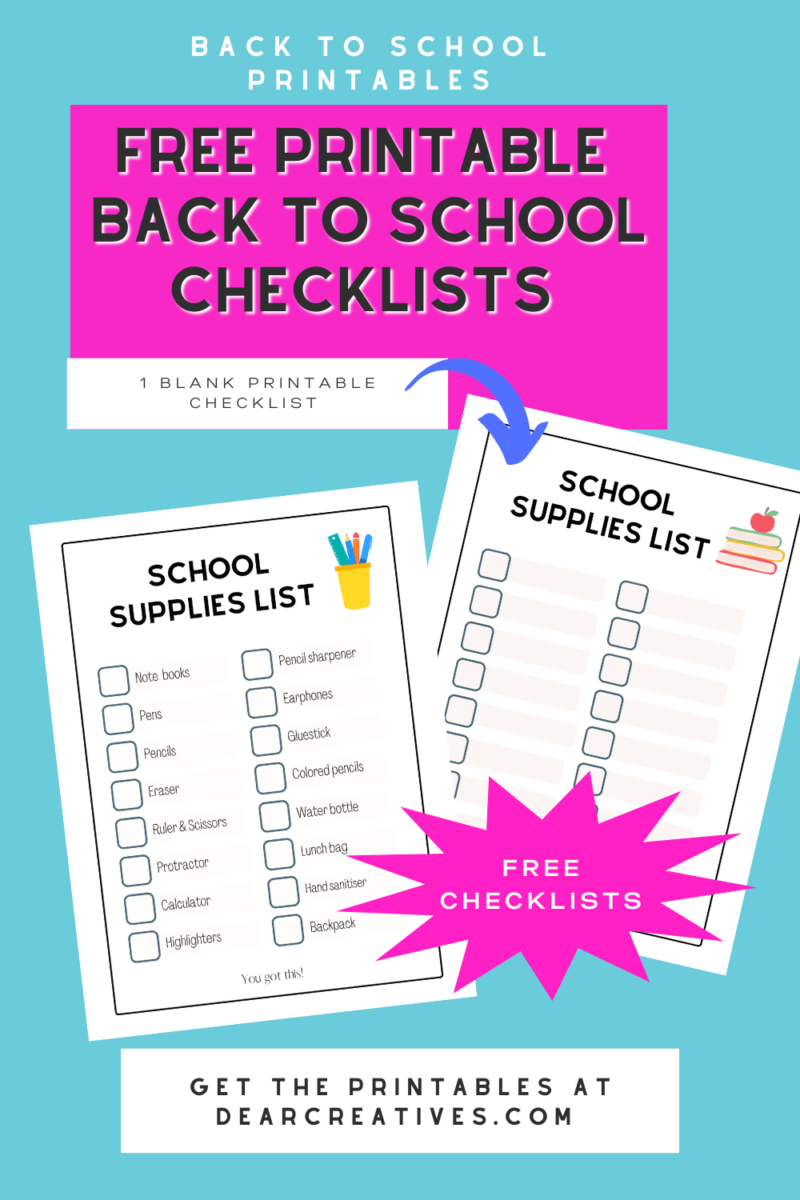 Checklist For Back To School Supplies Dear Creatives