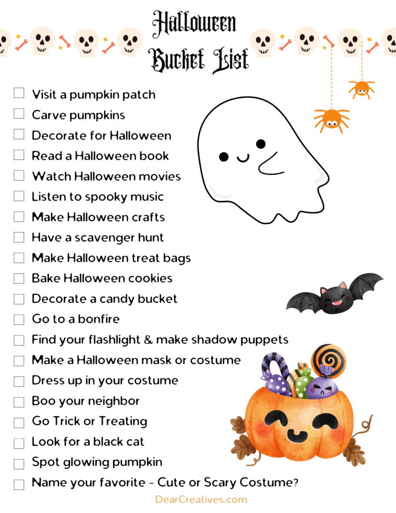 Halloween Bucket List Printable Dear Creatives