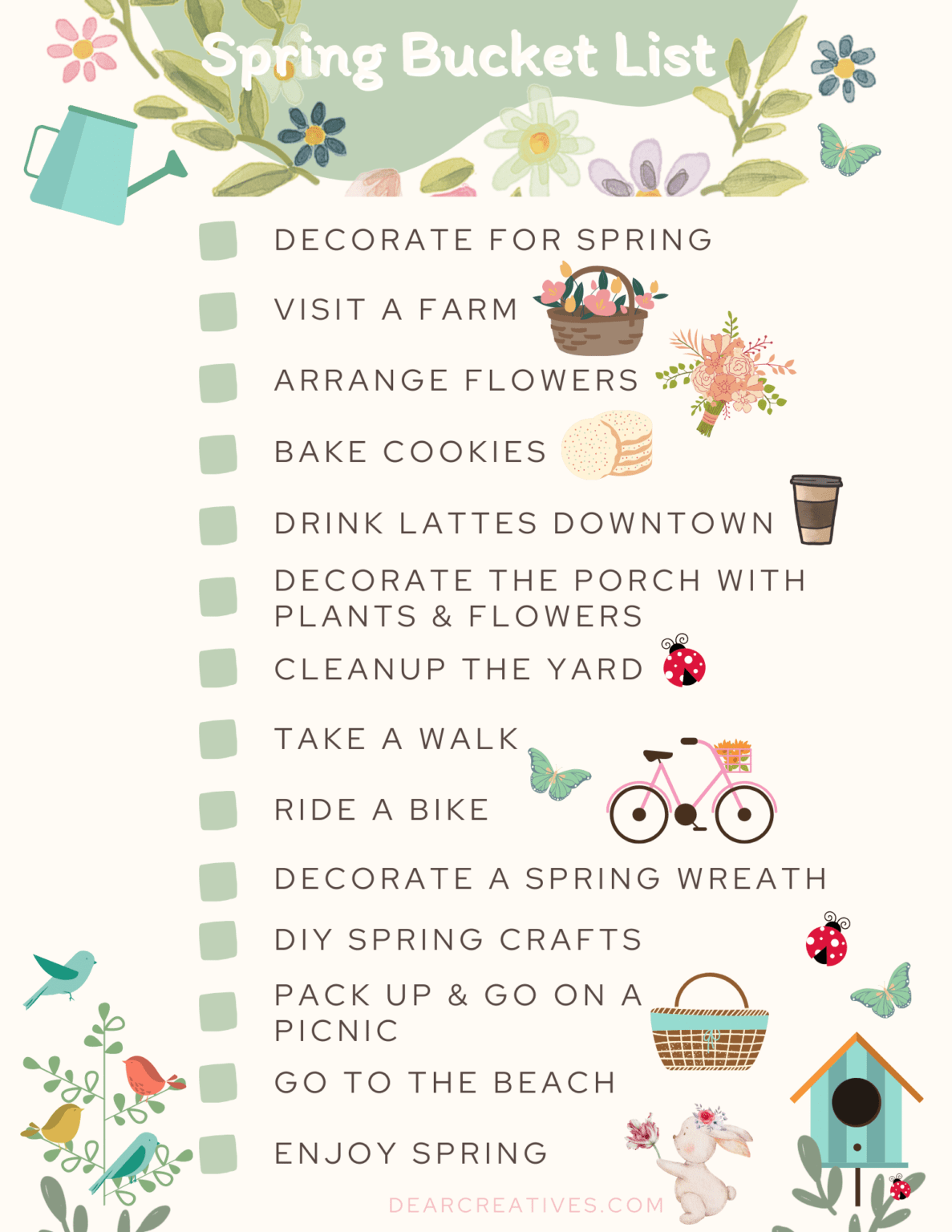 Spring Bucket List Printable Dear Creatives