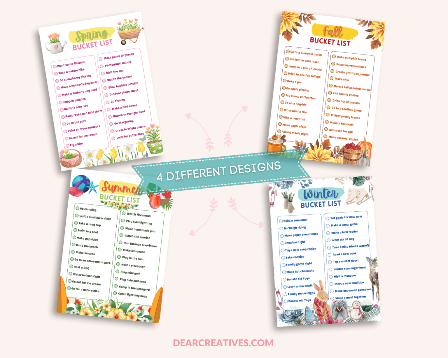 Printable Seasons Bucket List - Spring, Summer, Fall, Winter - Dear ...