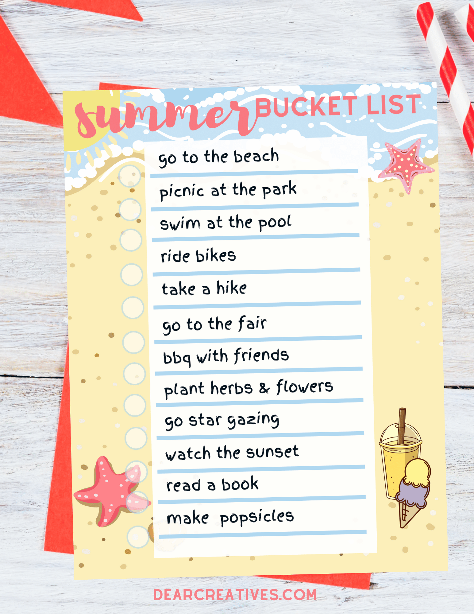 Summer Bucket List Printable Dear Creatives