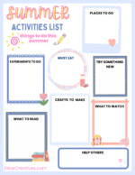 Free Printable Summer Activities Sheet Dear Creatives