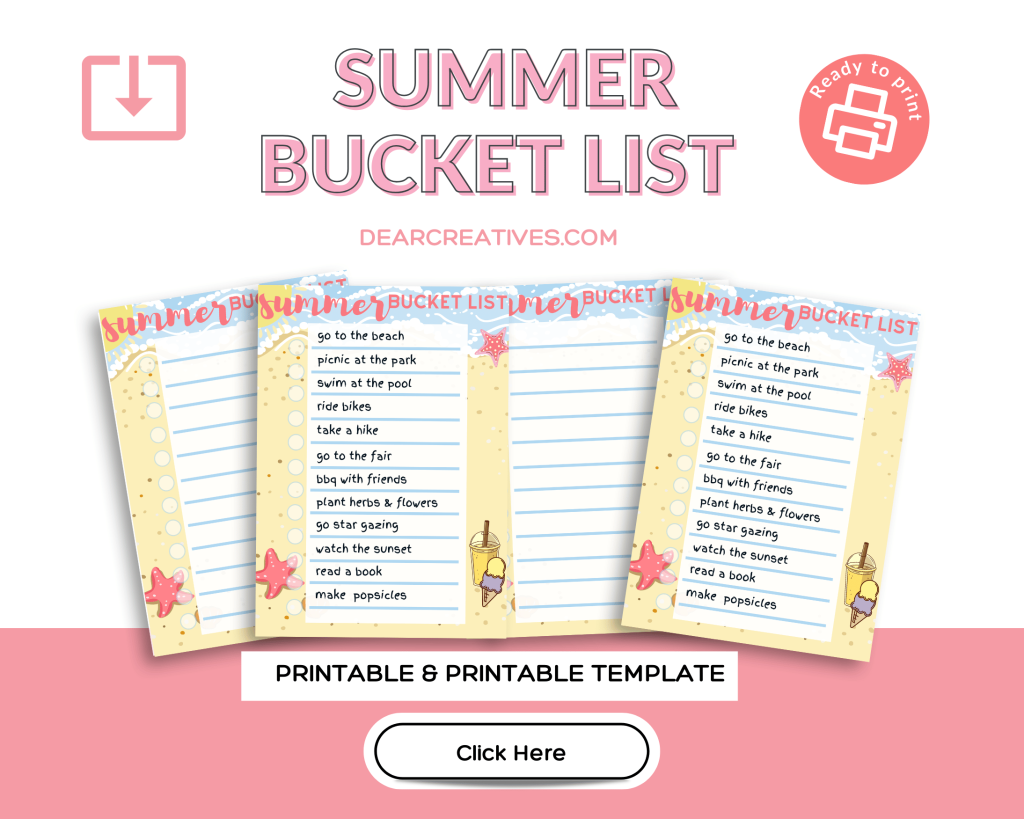 Summer Bucket List Printable – Activity List + Template - Dear Creatives