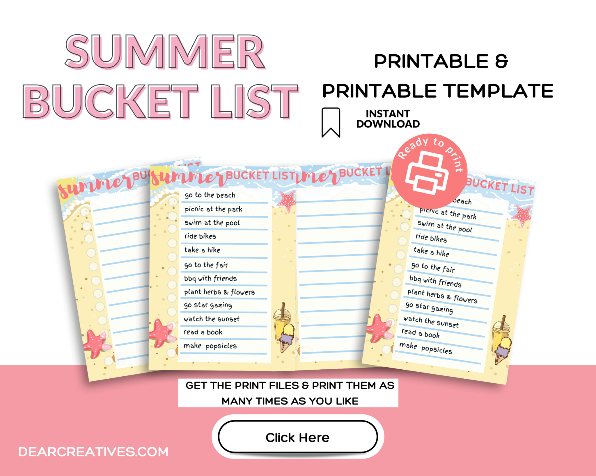 Summer Bucket List Bundle (Printable and Printable Template) - Dear ...