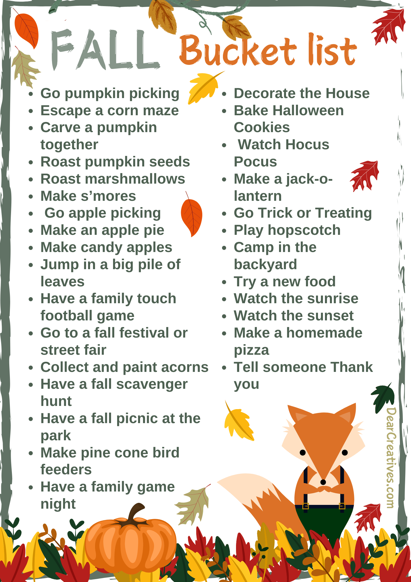 Fall Bucket List Family List - Ideas, Activities & Fall Printables Dear ...