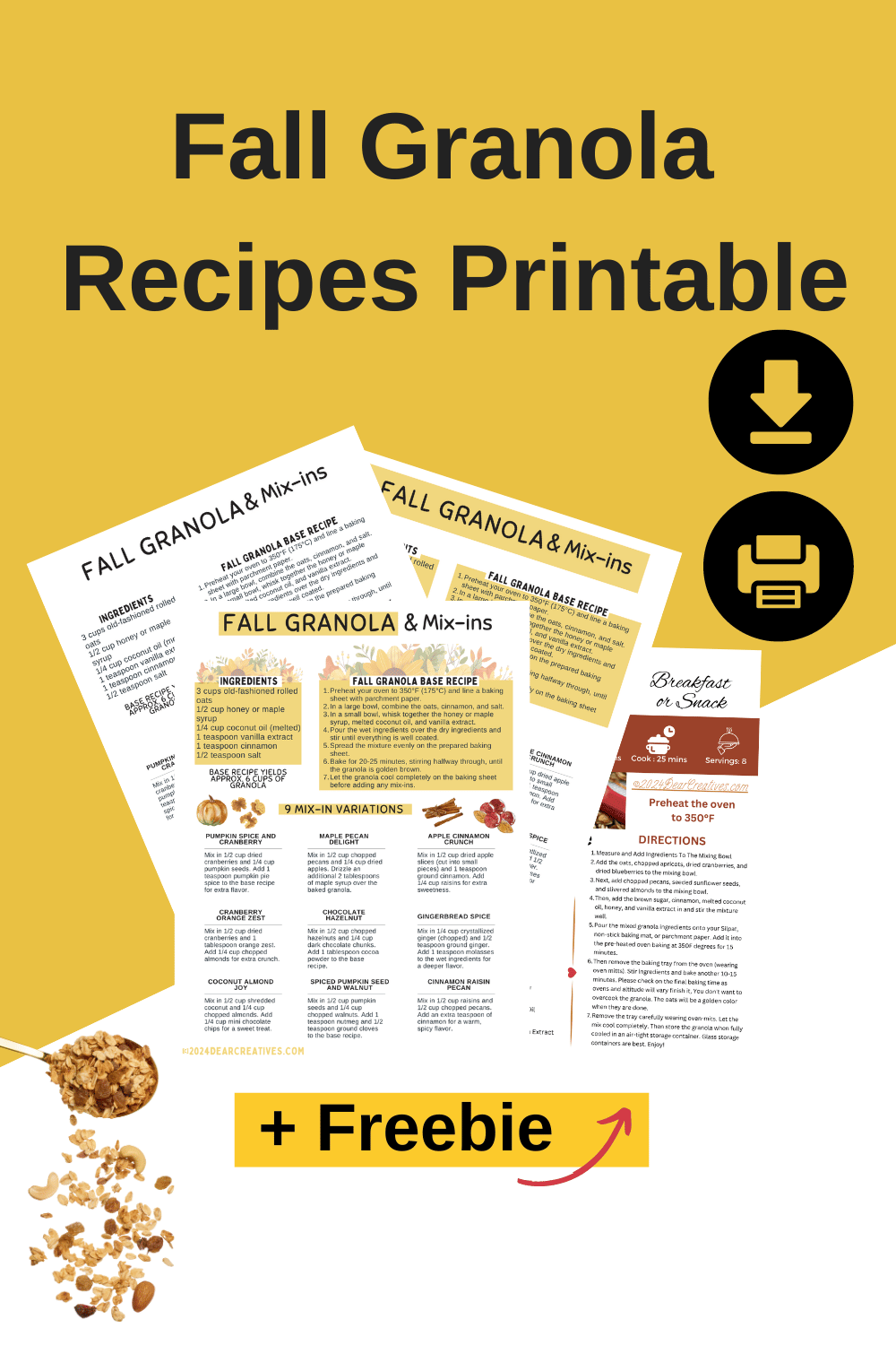 Granola Recipe Printable + Fall Granola Recipes Printables Dear Creatives