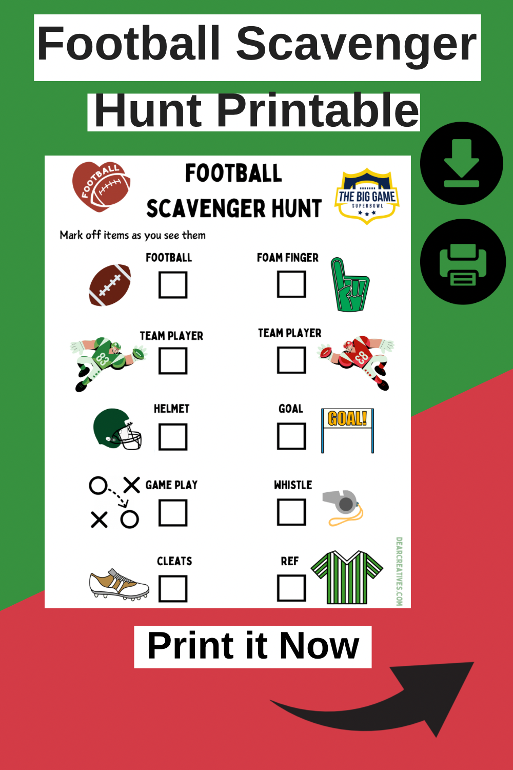 Football Scavenger Hunt Printable Dear Creatives