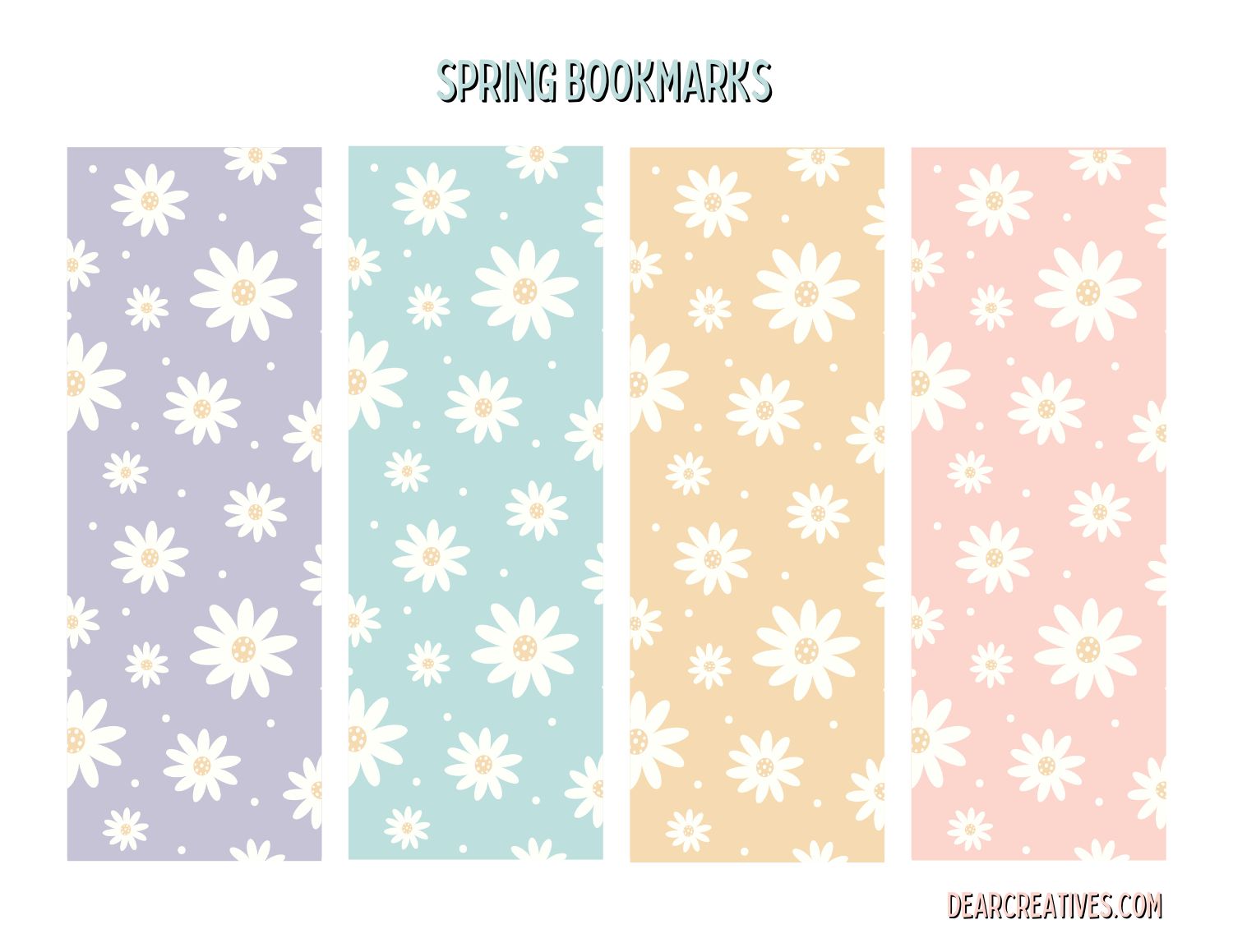 Printable Bookmarks Daisy Design - Set of 4 Bookmarks - Dear Creatives
